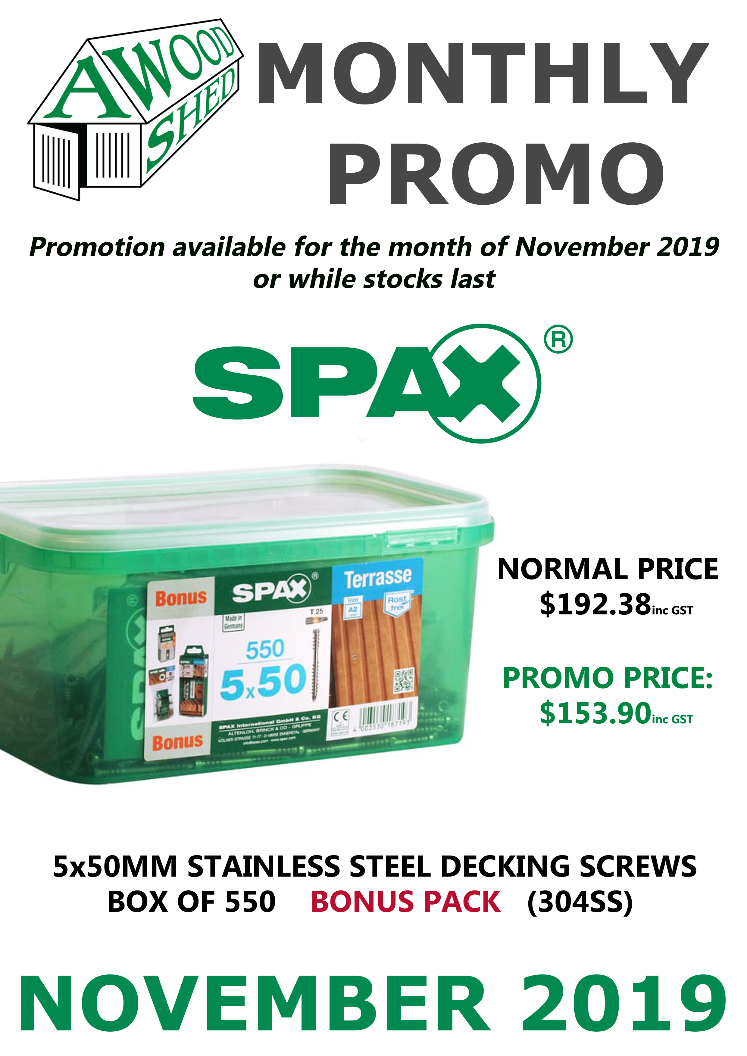MONTHLY PROMOS | A Wood Shed